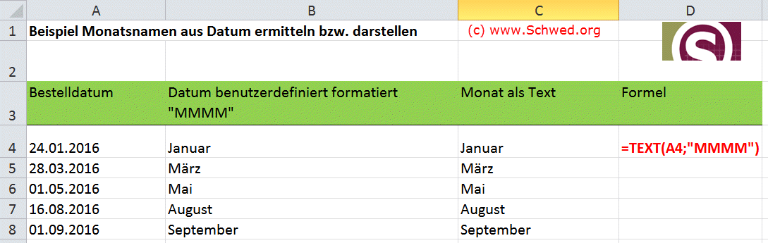 Excel - Monatsname aus Datum als Text ausgeben | Anuschka Schwed